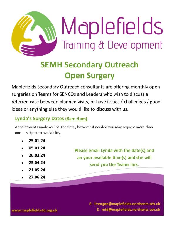 Maplefields Training & Development - SEMH Secondary Outreach Open Surgery